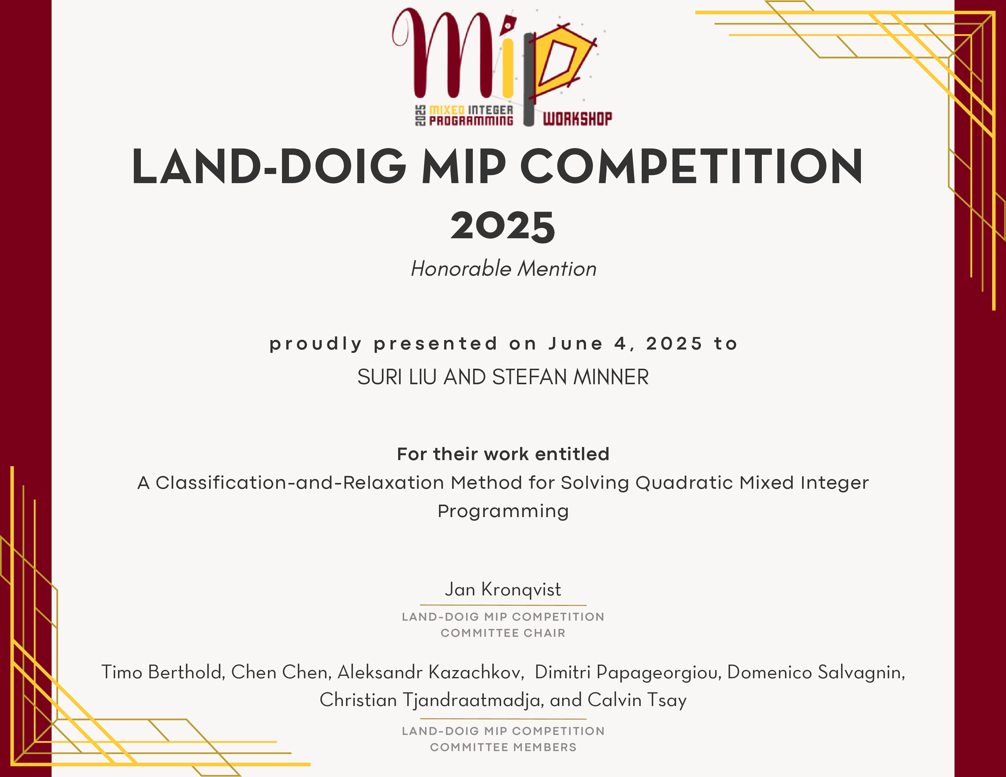 Mixed Integer Programming Workshop 2025